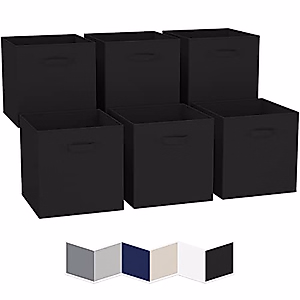 Cube Storage Baskets For Organizing - 13x13 Inch - Set of 6 Heavy-Duty Storage Cubes For Storage and Organization. Makes The Perfect Bins For Cubby Storage Boxes Or Cube Storage Organizer (Black)