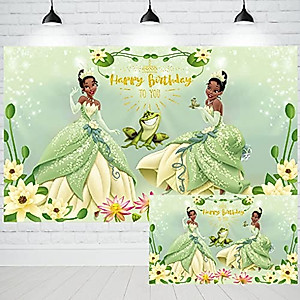 Wenqiang Princess Tiana Backdrop for Birthday Party Banner Decorations Happy Birthday Princess and The Frog Supplies Photography Background 5x3ft Cake Table