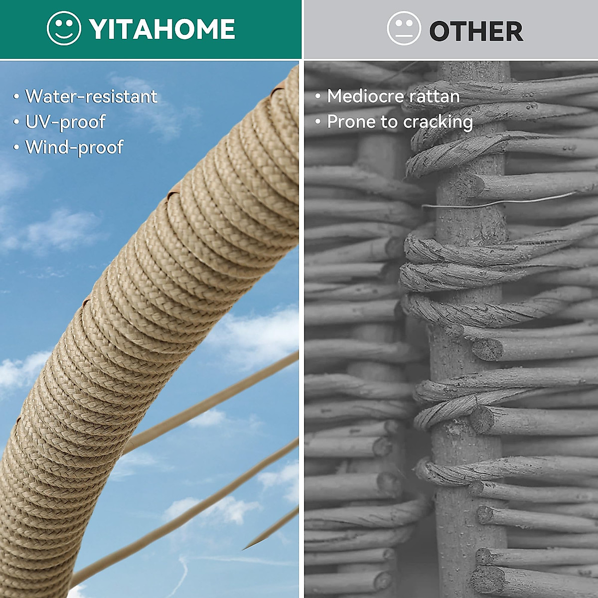 YITAHOME Egg Chairs Wicker Chair Egg Lounge Chair with Cushion Egg Basket Chair PE Rattan Chair with Legs 330LBS for Patio, Garden, Backyard, Porch, Beige