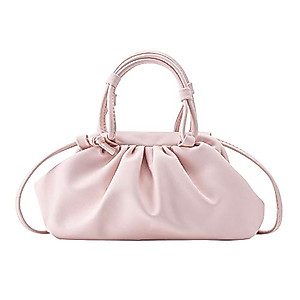 DEEPMEOW Women's Cloud Pouch Purses Dumpling Crossbody Bag - Soft Leather Fashion Ruched Detail Handbag Small Evening Bags(Pink)