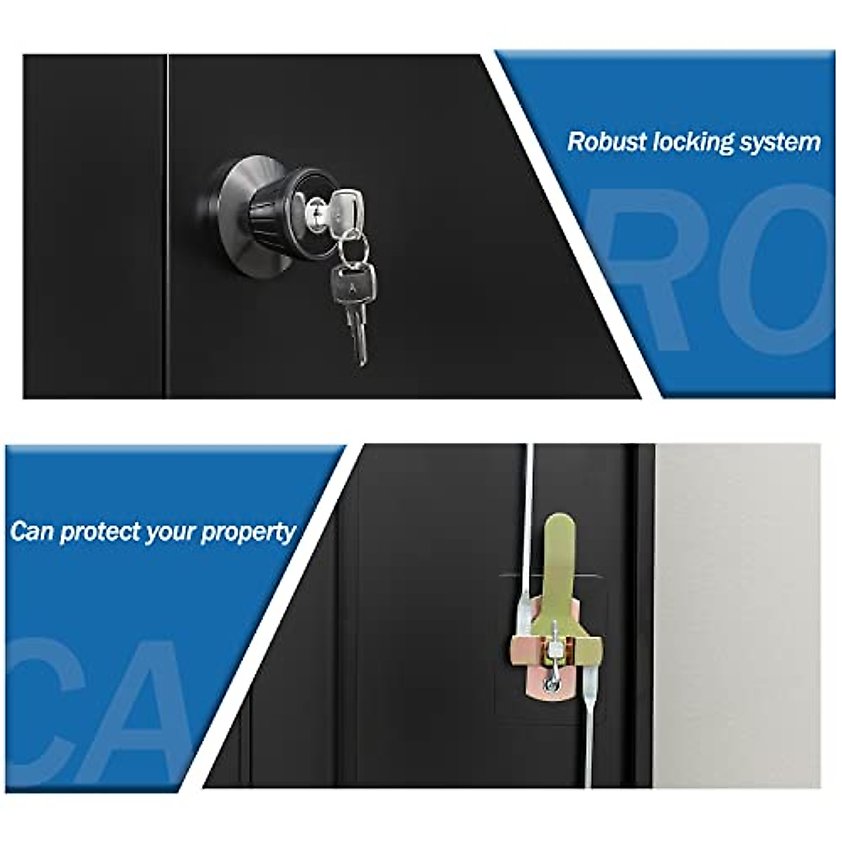 CJF Metal Storage Cabinet, Locked Steel File Cabinet with 4 Adjustable Shelves & Locking System, Tall Metal Garage Cabinet for Office, Home, 70.86" H×31.5" W×15.75" D（Black）