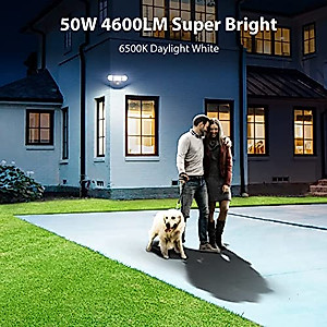 iMaihom 50W Motion Sensor Light Outdoor,4600LM Bright LED Security Lights Motion Sensor,6500K LED Flood Lights Outdoor,3 Head Adjustable IP65 Security Lights Motion Detection Outdoor for Yard (White)