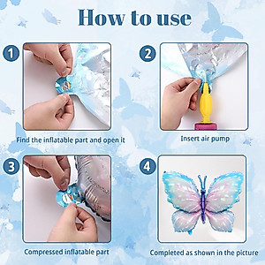 8PCS Butterfly Balloons, Gradient Giant Butterfly Foil Mylar Balloon Butterfly Birthday Decorations for Butterfly Theme Birthday Party Wedding Supplies (Pink Purple, Blue,Green)
