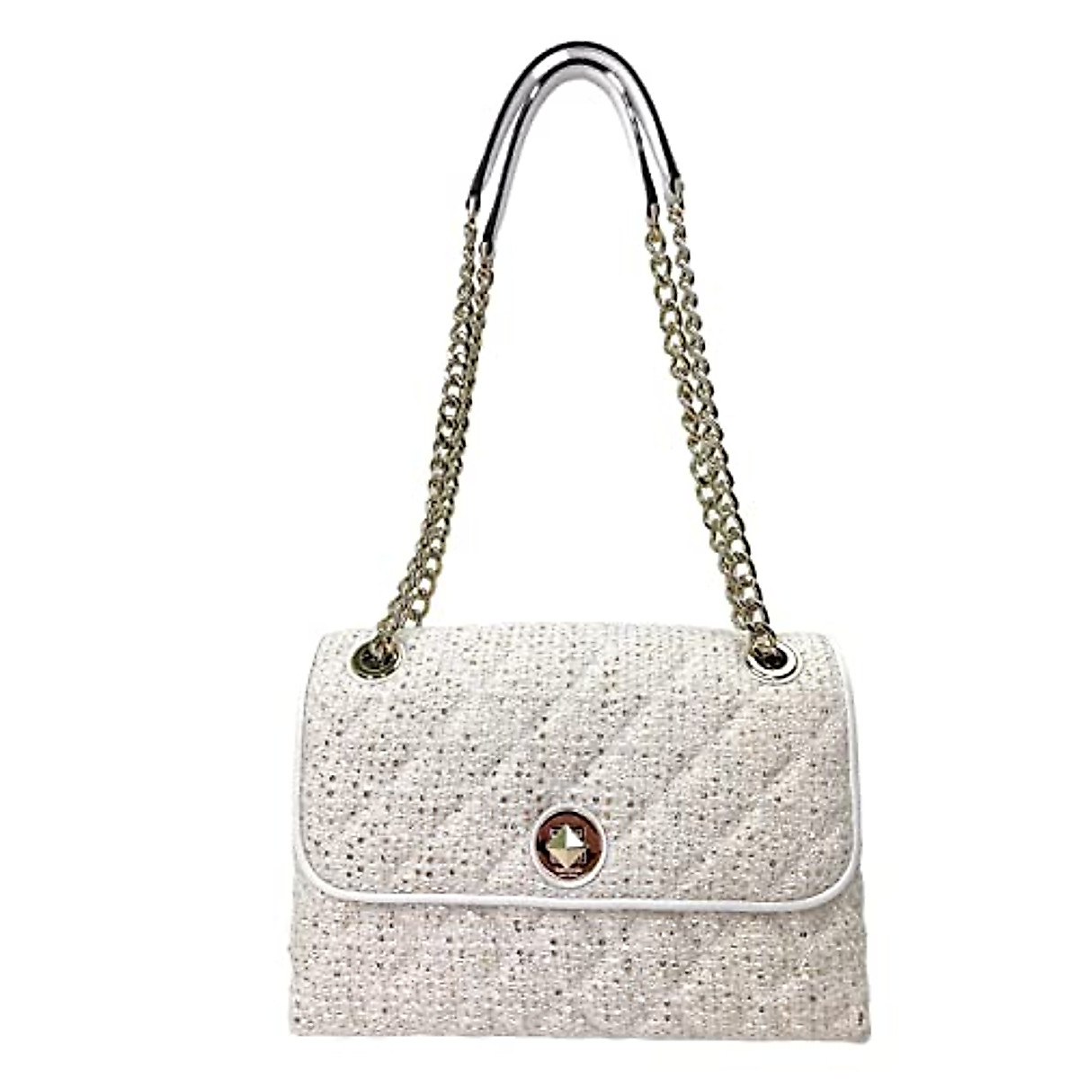 Kate Spade Natalia Sequin Tweed Fabric Medium Flap Crossbody (White multi)