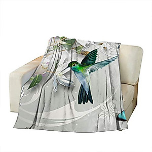 Moslion Soft Cozy Throw Blanket Hummingbird Gathering Honey Green Blue Gray Fuzzy Warm Couch/Bed Blanket for Adult/Youth Polyester 60 X 80 Inches(Home/Travel/Camping Applicable)
