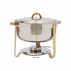 Choice 14.2 Qt Deluxe Round Gold Accent Soup Chafer - High-Capacity Stainless Steel Chafing Dish with Fuel Paste Container, Detachable Lid and Pot, U-Shaped Handles, Perfect for Buffets