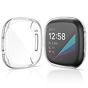 NANW 4-Pack Screen Protector Case Compatible with Fitbit Sense/Versa 3, Soft TPU Plated Bumper Full Cover Protective Cases for Sense Smartwatch [Scratch-Proof]