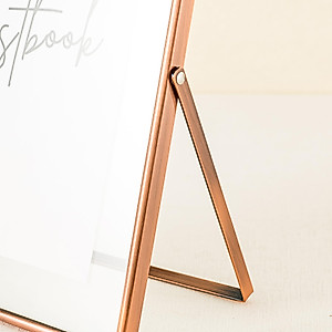 Calculs 'Please Sign' Clear Glass Copper Sign Holder, 8x10in Gold Glass Picture Frames Menu Holder for Wedding Party Table Sign