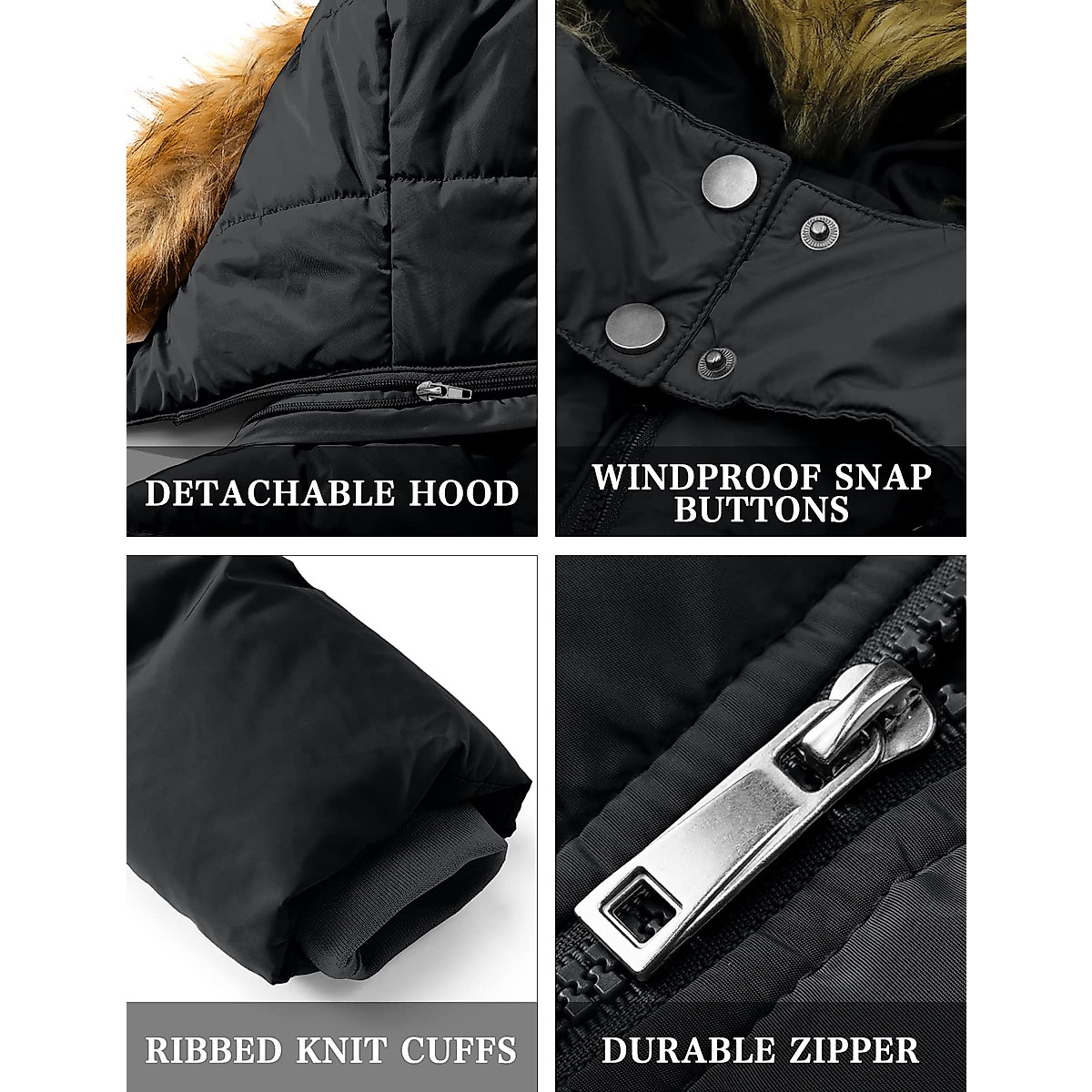 Szory Women's Down Jacket Winter Long Puffer Parka Coat with Removable Fur Hood (Black,Medium)