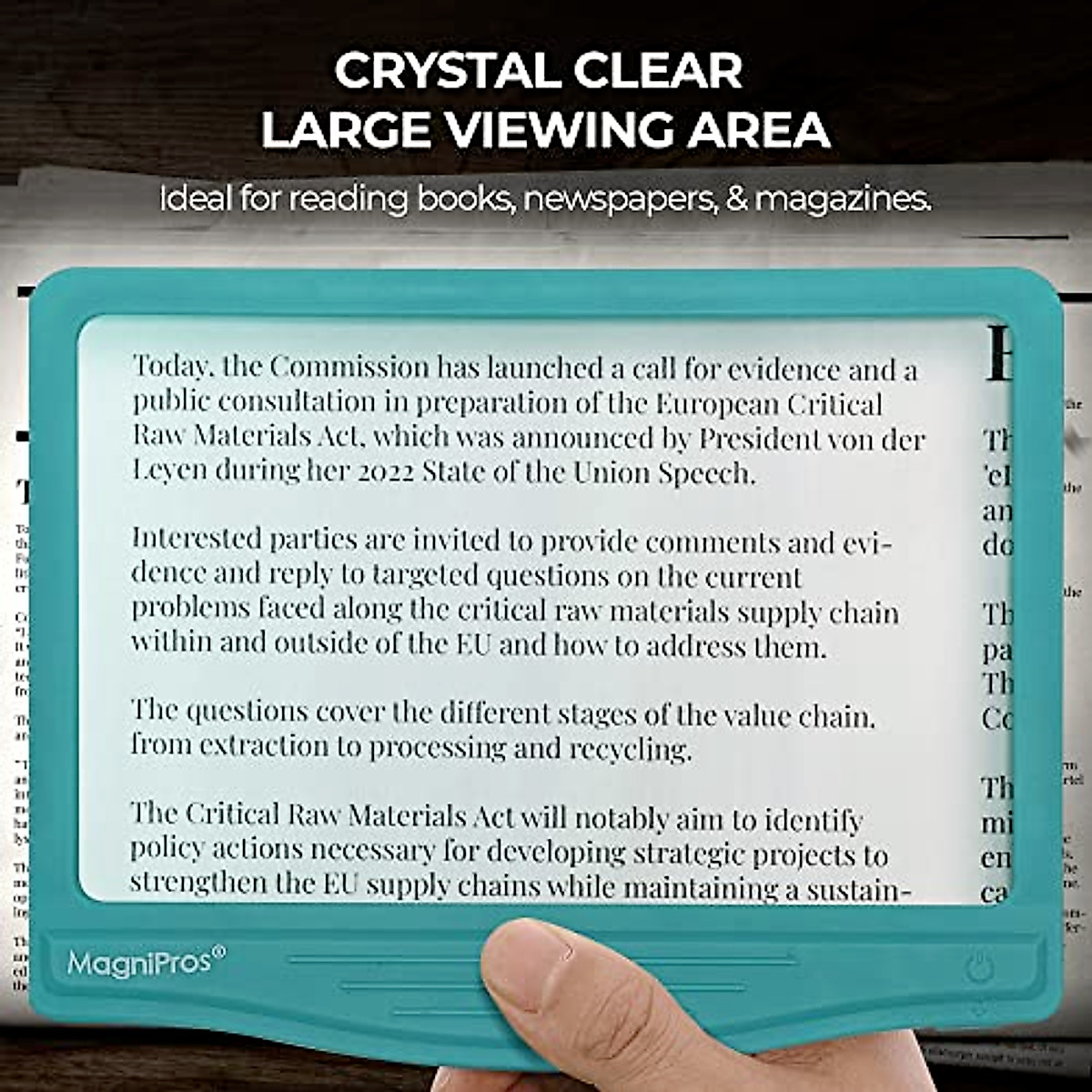 MagniPros 5X Large Ultra Bright LED Page Magnifier with Anti-Glare & Dimmable LEDs (3 Lighting Modes to Relieve Eye Strain)-Ideal for Reading Small Fonts & Low Vision Seniors with Aging Eyes