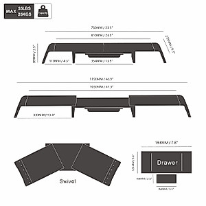 Fenge Dual Monitor Stand, Adjustable Length and Angle, Organizer with Removable Slot Drawer Tablet Phone Holder, Computer Monitor Riser for 2 Monitors, Black, G04C1122B