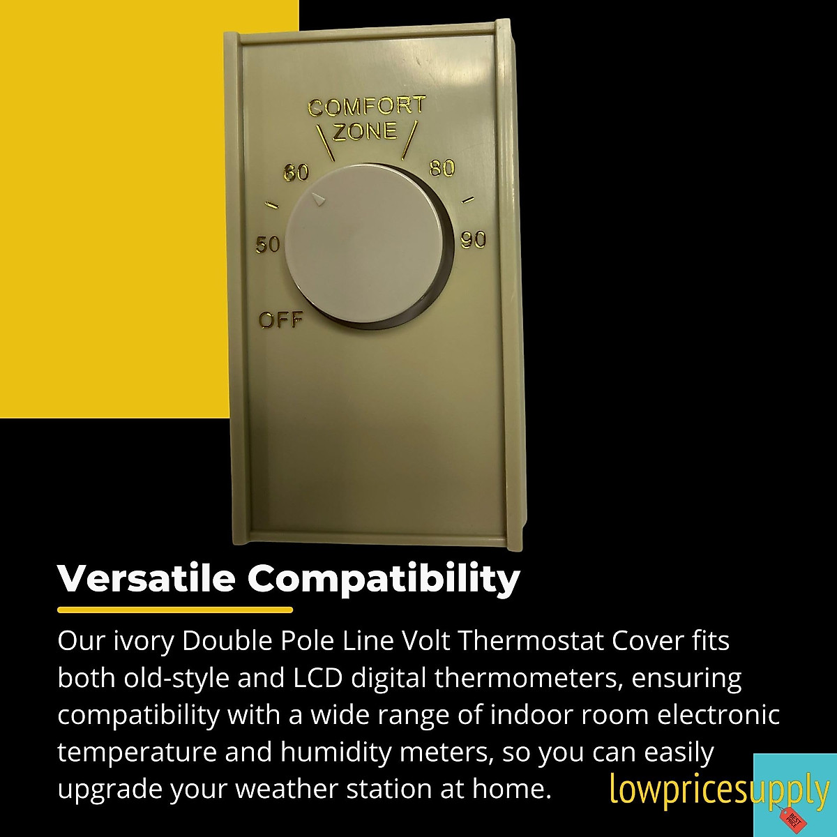 Ivory Single Pole Line Volt Thermostat Cover w/Line Volt Thermostat Knob Set - Replacement for Old Style S22 and D22 Thermostats - Easy to Install - Durable and Stylish