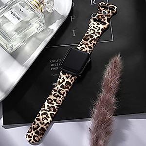 Easuny Leopard Band Compatible for Apple Watch Band 38mm 40mm 41mm Women Girls - Fadeless Floral Pattern Printed Silicone Replacement Wristband for iWatch SE & Series 7/6/5/4/3/2/1, Cheetah Small