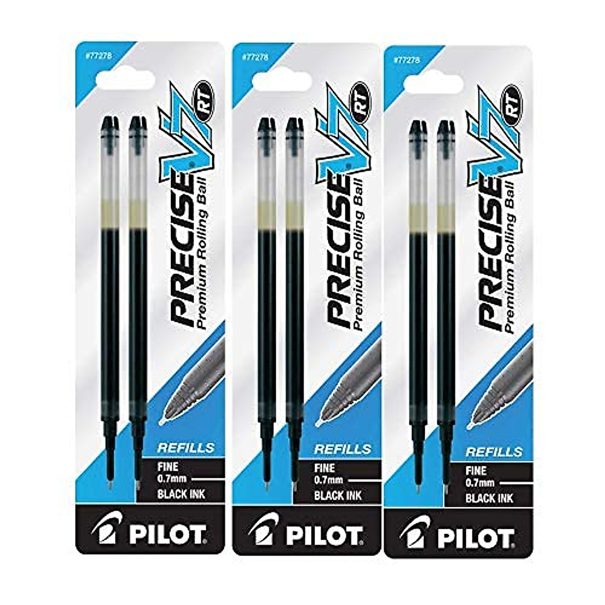 Pilot Precise V7 RT Liquid Ink Retractable Rollerball Pen Refills, 0.7mm, Fine Point, Black Ink, 3-Packs of 2
