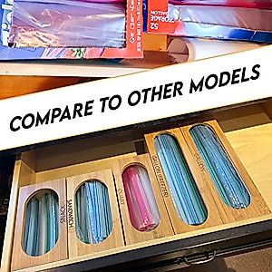 Waratah Home Bamboo Storage Bag Organizer - 5 Pc Magic Bag Organizer for Kitchen and Drawer, Compatible with Gallon, Quart, Sandwich, Snack and Variety Size Bag (Pack of 5)