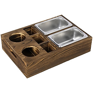 MyGift Rustic Burnt Solid Wood Snack Bowl and Tray Caddy with 2 Drink Holders and Remote Control Holder Slots, Living Room Movie Night Entertainment Serving Tray