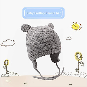 BAVST Baby Beanie Hat for Winter with Earfalp Cute Bear Kids Toddler Girls Boys Warm Knit Cap 0-2Years(Grey, S)