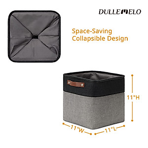 DULLEMELO Collapsible Bundle Baskets 4 Cube Baskets 11"x11"x11" + 2 Narrow Baskets 15"x6"x5.5"（Black&Grey)