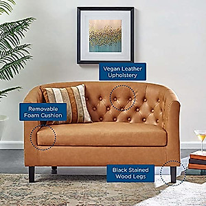 Modway Prospect Upholstered Contemporary Modern Loveseat In Tan Faux Leather