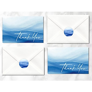 50 Pcs Thank You Cards With Envelopes Premium Quality Classy Thank You Notes Cards For All Occasions, Wedding, Baby Shower, Bridal Shower, Birthday, Engagement, Funeral, Beautiful Minimalistic Design, Blue With White Letters Bulk 4x6