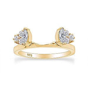 AFFY 0.86 Carat Marquise & Round White Cubic Zirconia Enhancer Guard 14K Yellow Gold Over Sterling Silver Ring Size-6