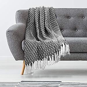 Americanflat 100% Cotton Throw Blanket for Couch - 50x60 - All Seasons Neutral Lightweight Cozy Soft Throws for Bed, Sofa or Chair.door or Outdoor [Black and White Mini Diamond Pattern]
