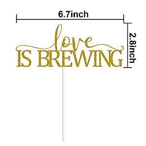 Love is Brewing Cake Topper for Wedding Engagement Bridal Shower Bachelorette Party Decorations Gold Glitter