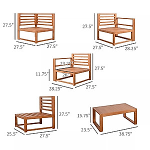 VcJta 5-Piece Outdoor Patio Set Wood Sectional Sofa Cushions Table Grey Furniture for Garden Deck Relaxation Lounging