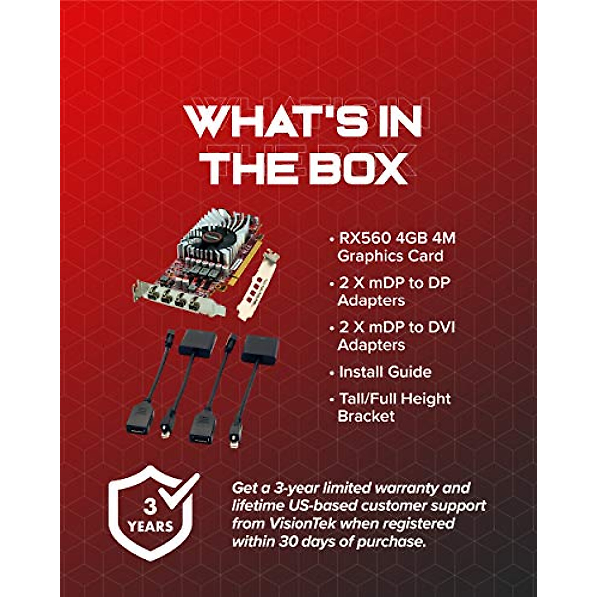 VisionTek Radeon RX 560 4GB GDDR5 4M 4K Graphics Card, 4 Mini DisplayPort, 7.1 Surround Sound, PCI Express, Low-Profile GPU, ATX & SFF - 901278