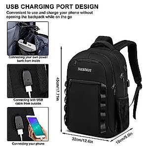 SUEBEKUE School Backpack for Teen Boy,Men Laptop Bookbag with USB Charger,Lightweight Back Pack for College,Mochilas Escolares para Adolescentes,Black