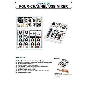 Audio2000'S AMX7304 USB-Powered Four-Channel Audio Mixer with USB Interface and Sound Effect