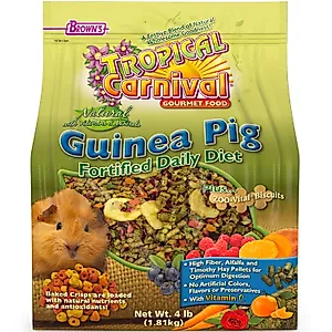 F.M. Brown's Tropical Carnival, Natural Guinea Pig Food, Vitamin-Nutrient Fortified Daily Diet with Vitamin C and High Fiber Alfalfa and Timothy Hay Pellets for Optimum Digestion, 4 lb