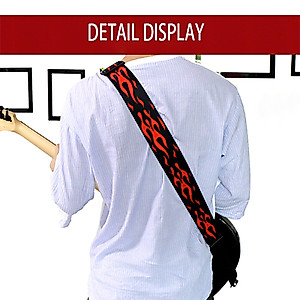 RAUYIVANY Guitar strap nylon and polyester material, adjustable length (35-58 inches), suitable for classical, electric guitar, acoustic guitar and bass (flame type)