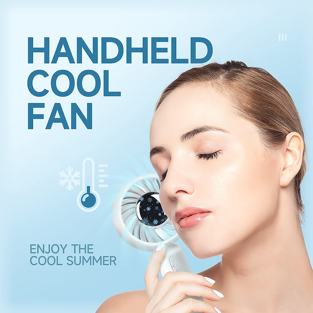Handheld fan with ice cooling mode, Personl cooling fan for women and men, Portable fans that blow cold air, for home office outdoor travel (White)
