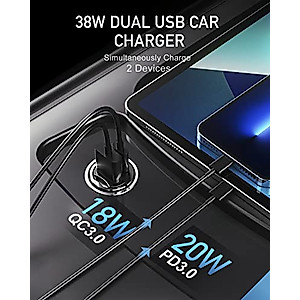 EHO USB C Car Charger, 38W All Metal Fast Car Charger Mini Dual Port Type C Car Adapter (PD20W + QC18W), Compatible with iPhone 13 Pro Max/12 Pro Max, Galaxy S21/S20/S10, iPad Air/Pro, Google Pixel