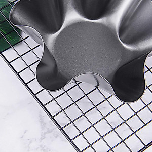 Abgream Tortilla Pan Set - 6 Pack Carbon Steel Non-Stick Taco Salad Bowl Tortilla Shell Maker Black Baking Pans with a Silicone Potholder and a Basting Brush (Large)