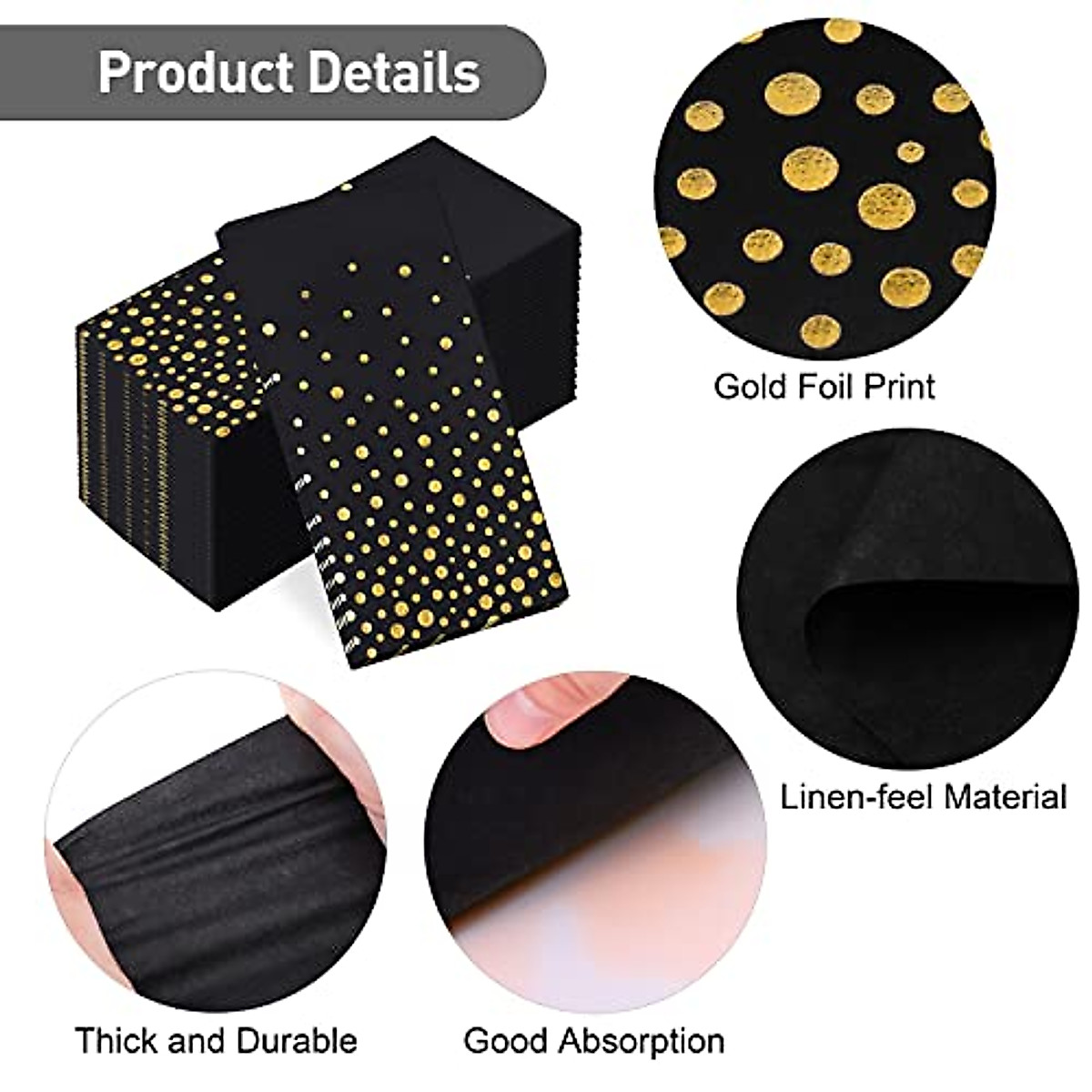 durony 120 Pack Gold Foil Guest Napkins Polka Dot Disposable Hand Towels Linen-Feel Guest Napkins 12 x 17 Inch Cocktail Dinner Paper Napkins Decorative Bathroom Napkins for Parties, Wedding