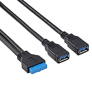 chenyang USB 3.0 Front Panel Header 19/20Pin 1 Male to 2 USB 3.0 Female Y Splitter Mainboard Header Port Extension Cable Adapter 20CM