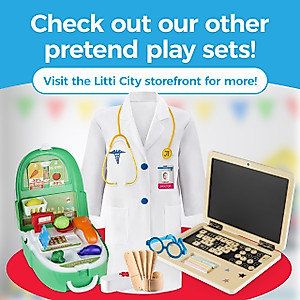 Wooden Computer Pretend Play Set - Pretend Laptop Toy for Kids, Toddlers - Montessori Learning Board for Kids (Ages 2-8) - 41 Magnetic Keys, Chalk Box, Portable Drawing & Writing Board | 11.5 x 8.5