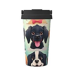GTKSYNVE Reusable Coffee Mug with Lid and Handle, Cartoon dog Tumbler for Hot & Cold Drinks 16oz Stainless Steel Insulated Coffee Tumblers Double Wall Vacuum Thermal Cup