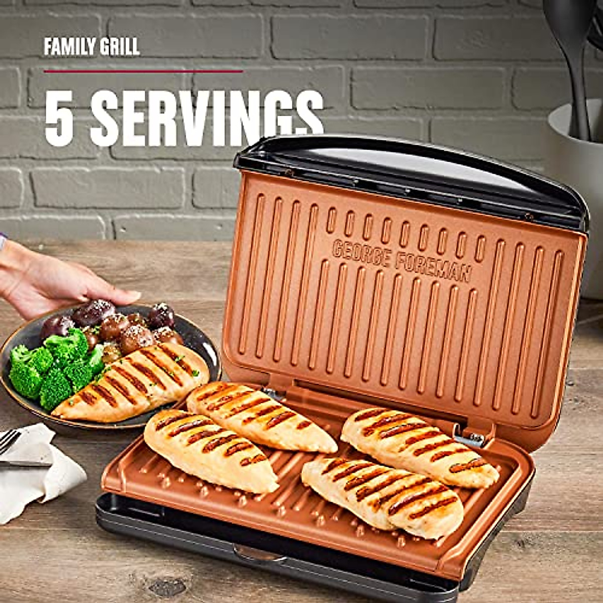 George Foreman 5-Serving Classic Plate Electric Indoor Grill and Panini Press, Space Saving Design, Black