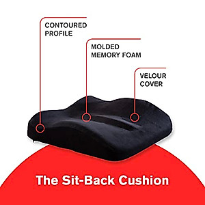 ObusForme Sit-Back Cushion – Seat Cushion and Posture Support, Contoured Ergonomic Design for Soothing Relief, Memory Foam Lumbar Support Pillow for Office Chairs and More