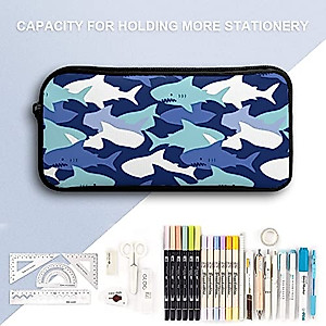 Camouflage Pattern with Cute Sharks Pencil Case Pencil Pouch Coin Pouch Cosmetic Bag Office Stationery Organizer