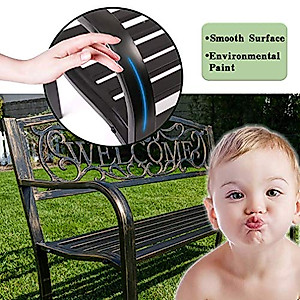 Dkeli Garden Patio Bench Outdoor Metal Park Bench Furniture Sturdy Cast Iron 50" Porch Chair Seat with Armrests 480BLS Bearing Capacity for Park Yard Deck Entryway