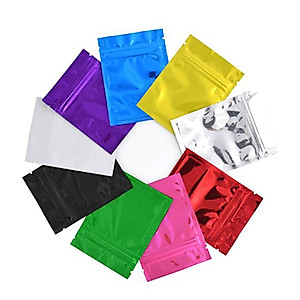 100pcs 3x4" Colorful Self Sealing Double-Sided Color Mylar Foil Flat Heat Sealable Bag Food Grade Storage Packing Pouch (White)