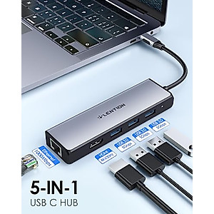 LENTION USB C Hub with a Gigabit Ethernet Port, 4K HDMI Display, 3 USB-A USB 3.0 Ports for MacBook Pro, MacBook Air, Dell, Lenovo, HP Laptops and More, Stable Driver Certified (C25, Space Gray)