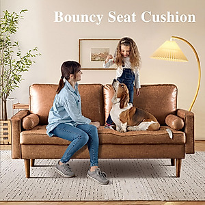 ALTRIGUS Mid Century Modern 70" Small Loveseat couches for Living Room,Compy Couch with Armrest,Faux Leather Sofa with Deep Seat,Love seat for Small Space Bedroom Apartment Office(Brown)