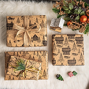 RUSPEPA Kraft Wrapping Paper Rolls - 17 inches x 10 feet per Roll, Total of 4 Rolls, Black Sketch Design