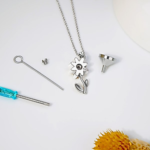 Cremation Jewelry 925 Sterling Silver Daisy Flower Urn Necklace for Ashes Keepsake Memorial Jewelry for Women Daisy Pendant Necklace