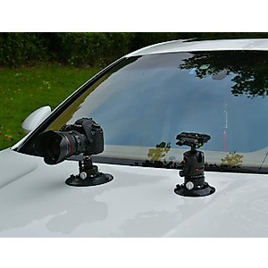 ZUOS 4.5" Car Camera Mounting Kit Pump Vacuum Suction Cup Mount, Professional Camcorder Vehicle Holder w/ 360° Panorama Ball Head and 180°, DSLR Camera Video Stabilizer Car Sucker Cup Holder (4.5")